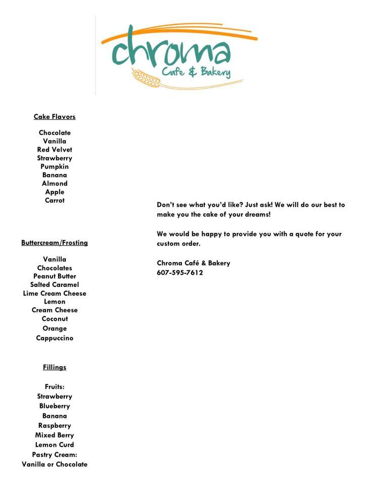 Menu at Chroma Café and Bakery, Binghamton