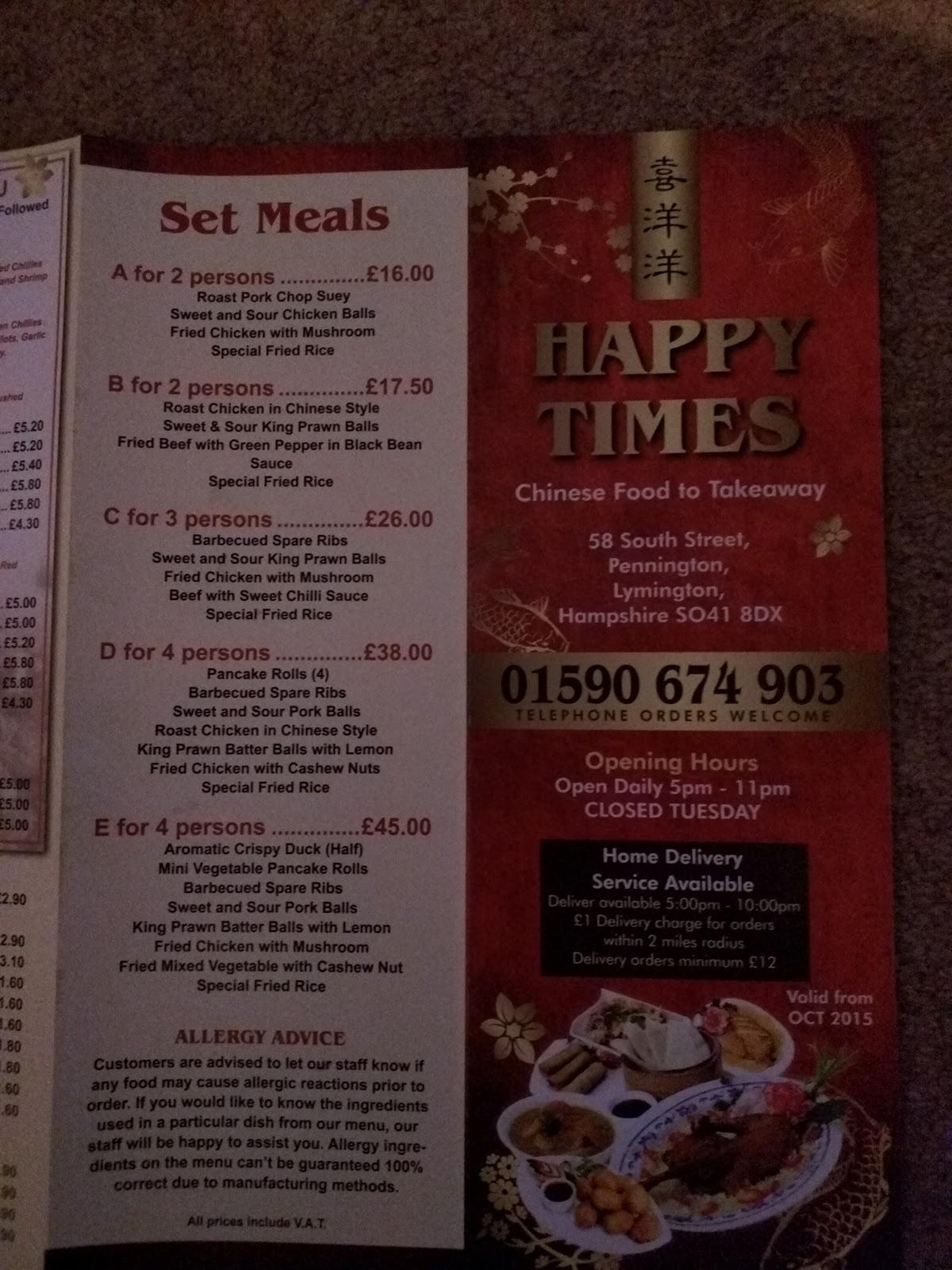 Menu at Happy Times fast food, Lymington