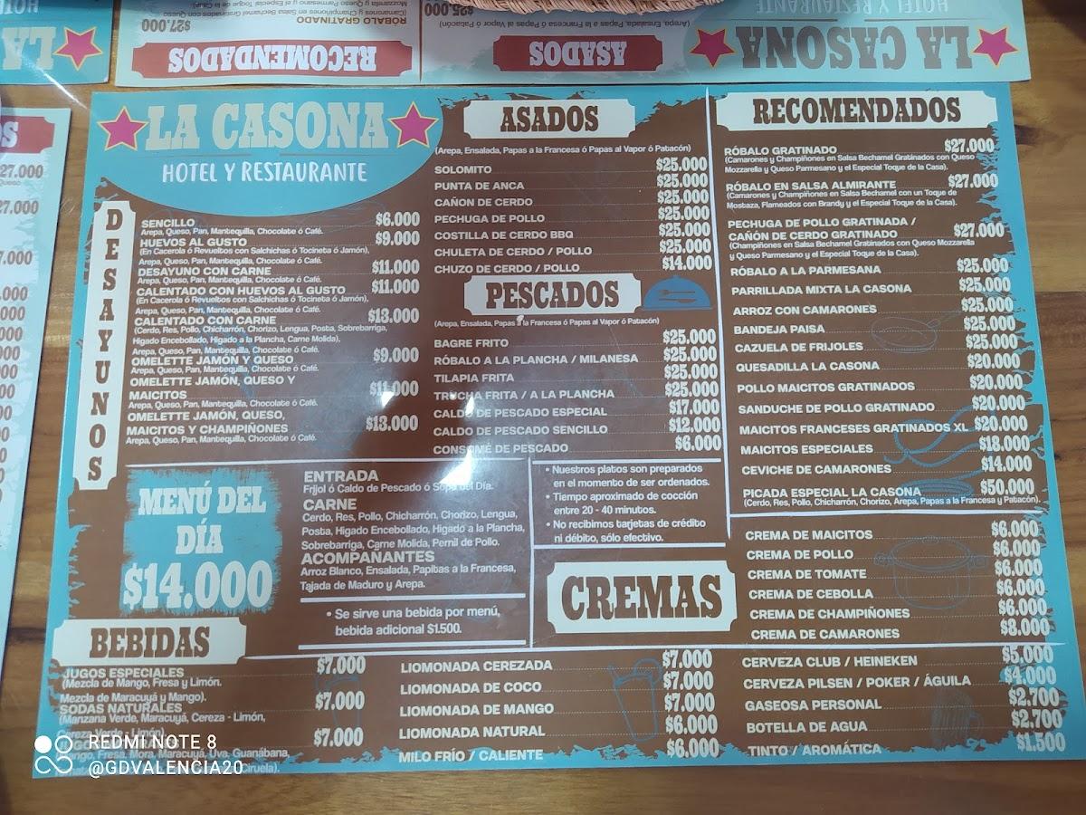 Menu at La Casona restaurant, La Pintada