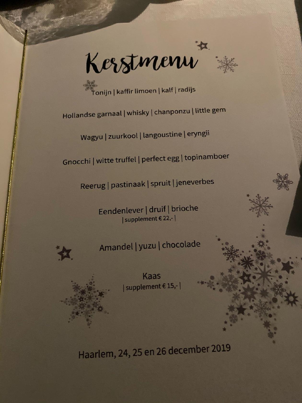 Menu at ML Klokhuisplein, Haarlem