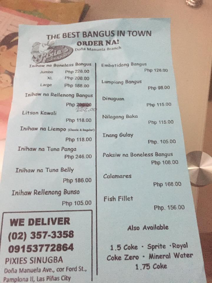 Carta del restaurante Lexie’s Sinugba, Las Pinas