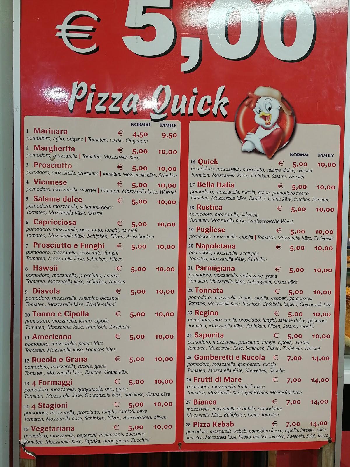 Speisekarte von Pizza quick, Bibione