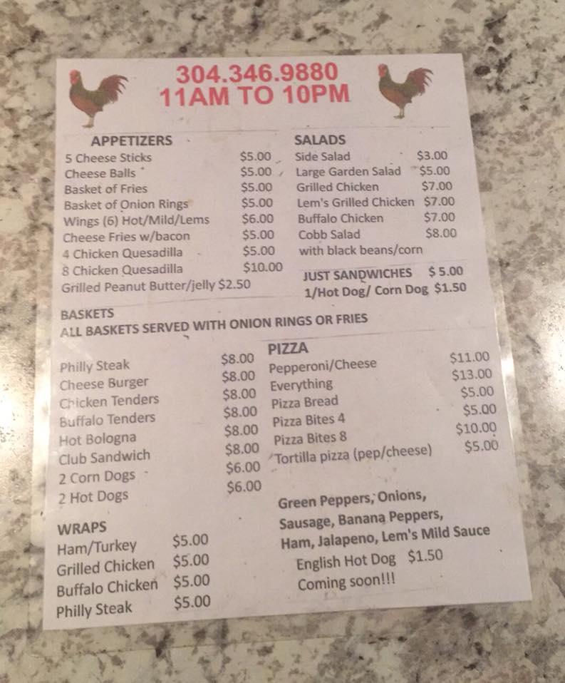 Menu at Route Twenty One Pool Room pizzeria, Charleston, Sissonville Dr