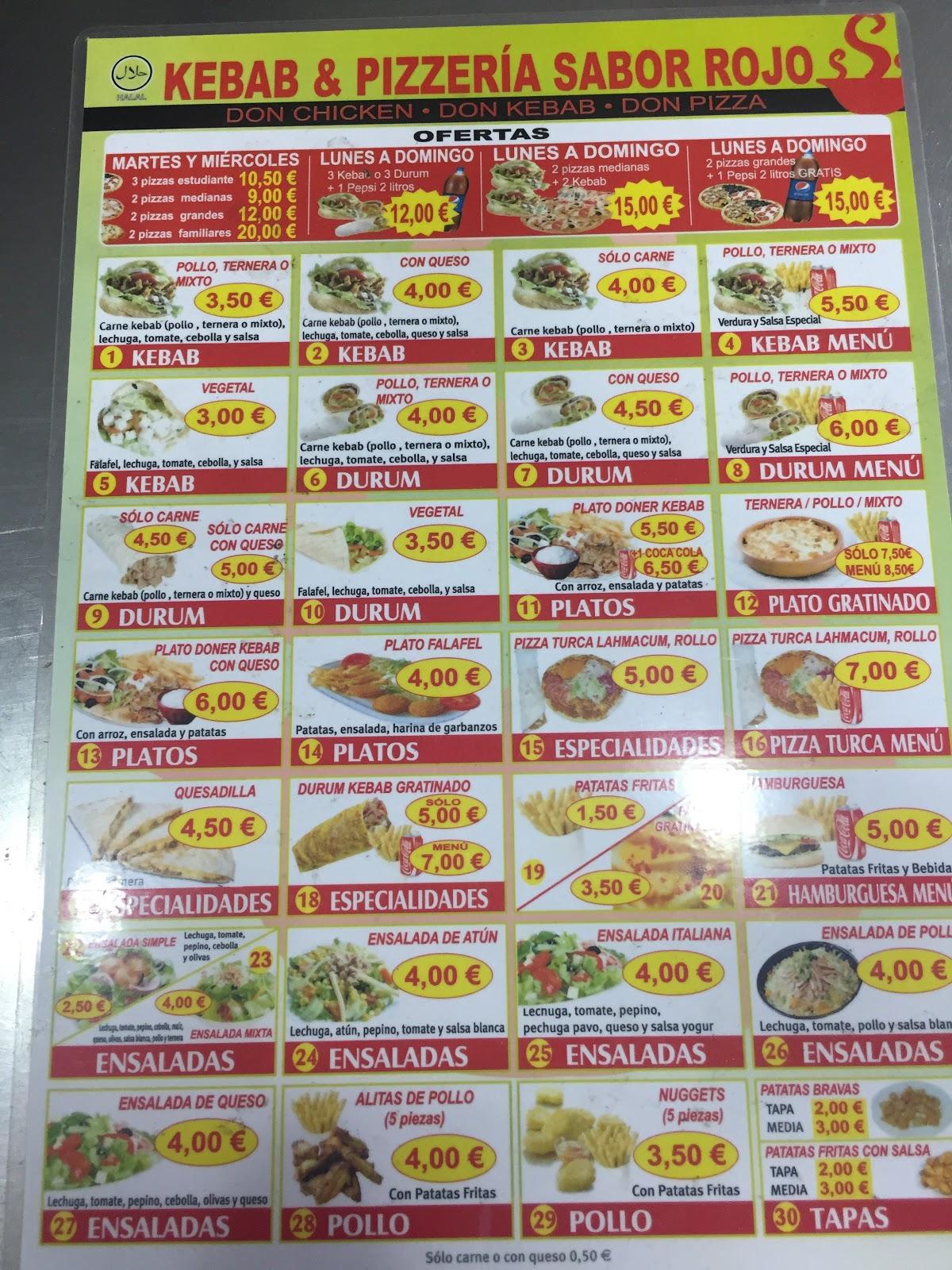 Carta de KEBAB PIZZERÍA, Nuevo Sabor Rojo, Sevilla