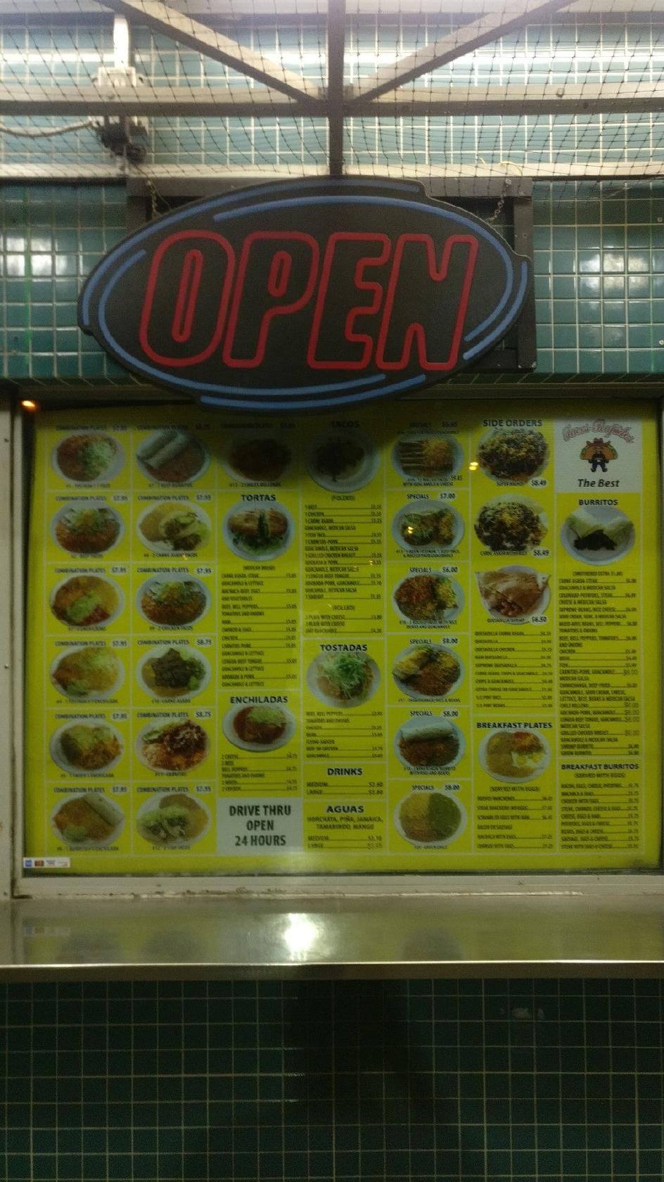 Menu at Tacos Rapidos restaurant, Denver, W Evans Ave