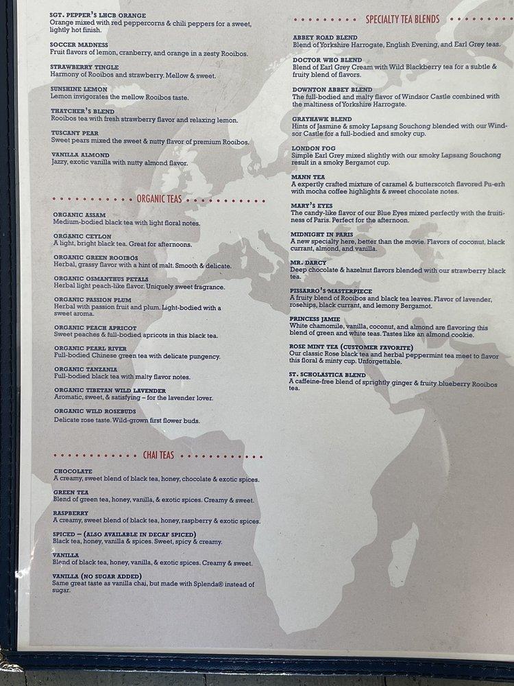 Menu at The English Tea Room & Eatery restaurant, Covington