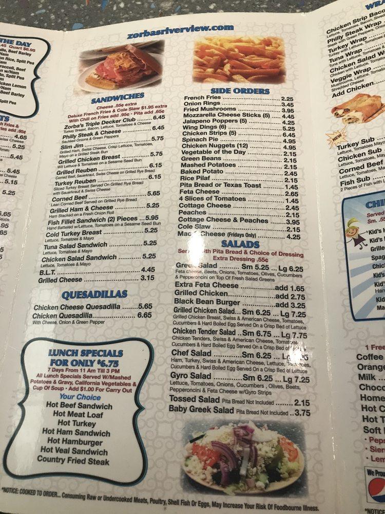 Menu at Zorba's Coney Island restaurant, Riverview, Fort St