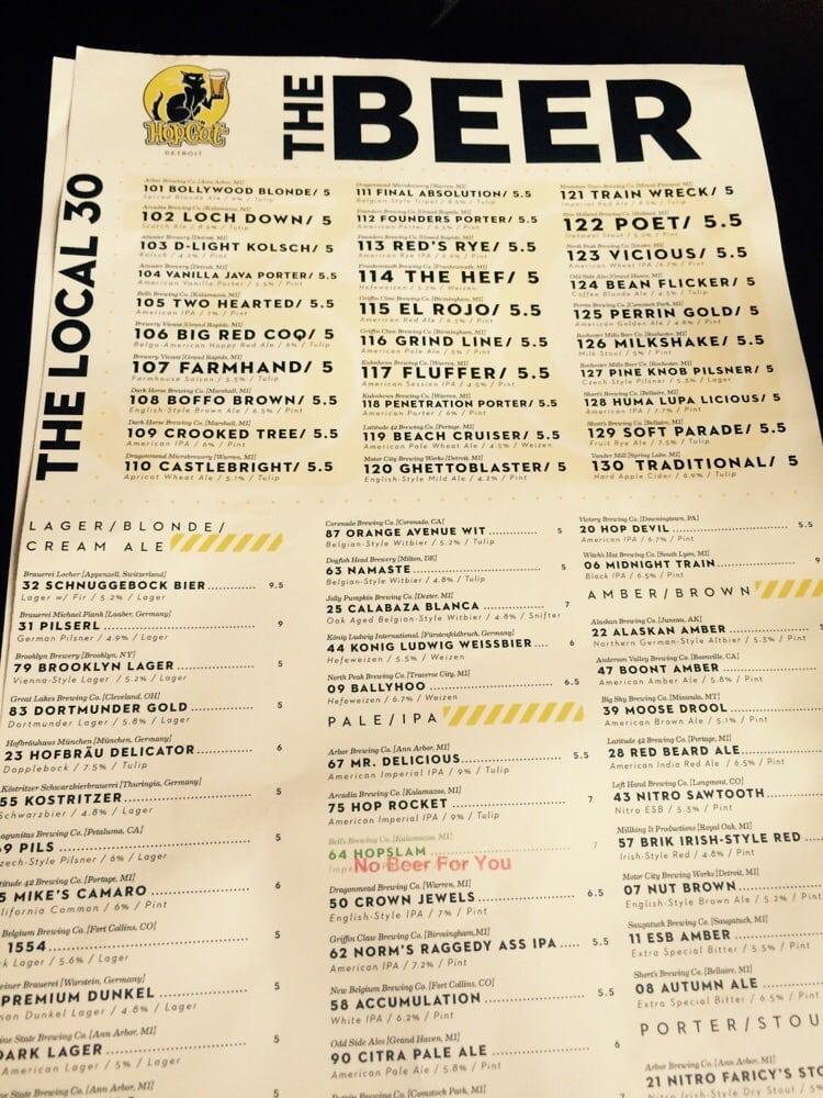 Menu at HopCat pub & bar, Detroit, Woodward Ave