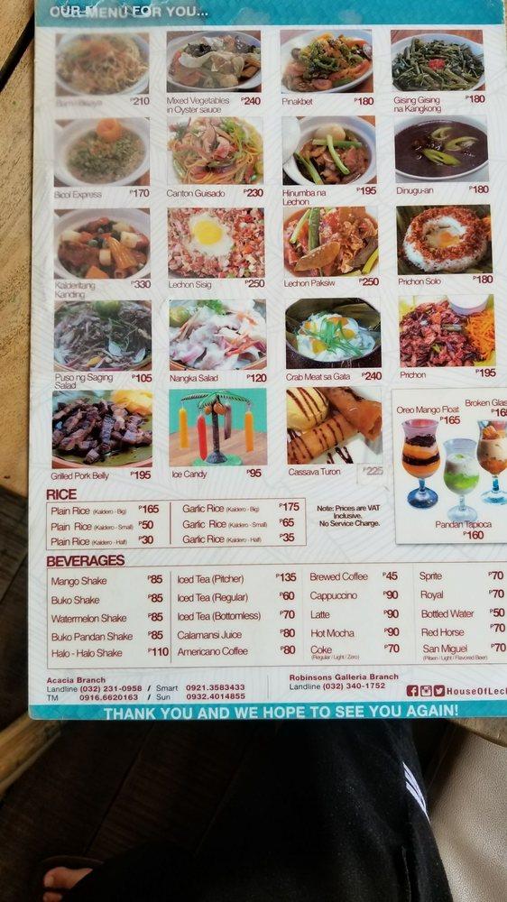 Menu at House of Lechon restaurant, Cebu City, Acacia St