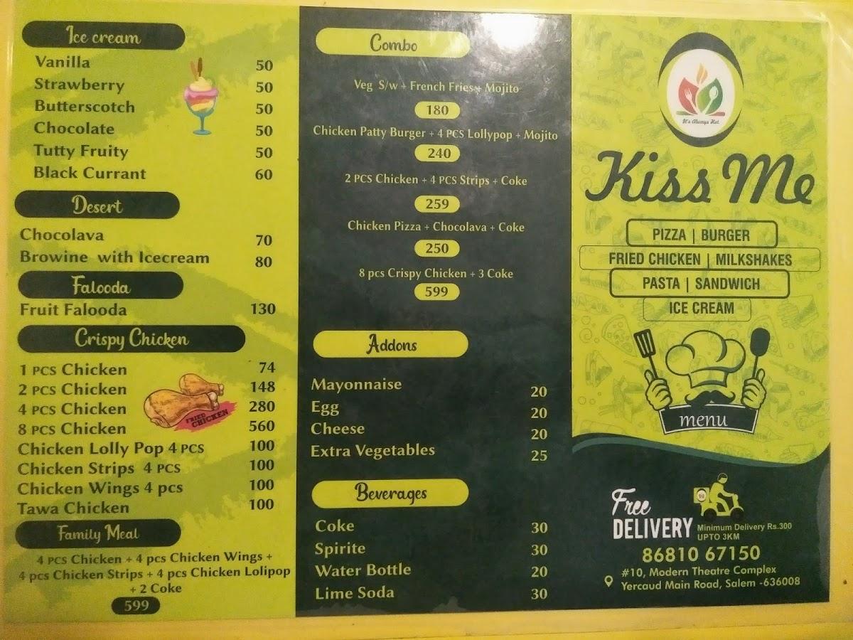 Menu at Kiss me, Salem