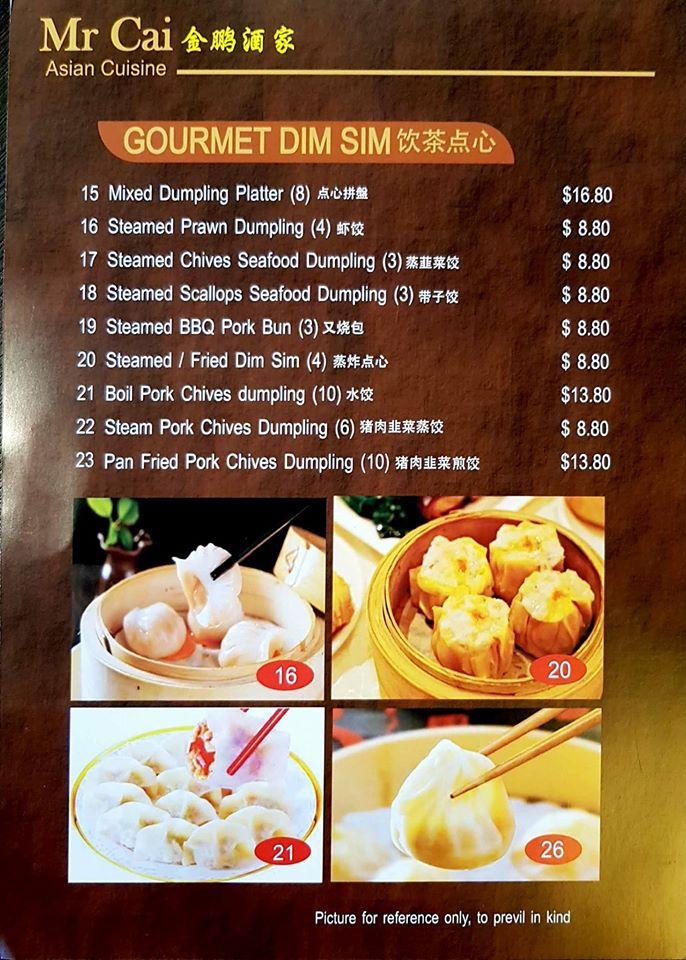 Menu at Mr Cai Asian Cuisine restaurant, East Gosford