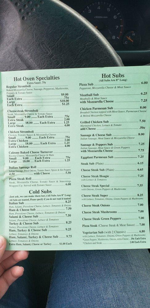 Menu at O Sole Mio pizzeria, South Boston, Bill Tuck Hwy