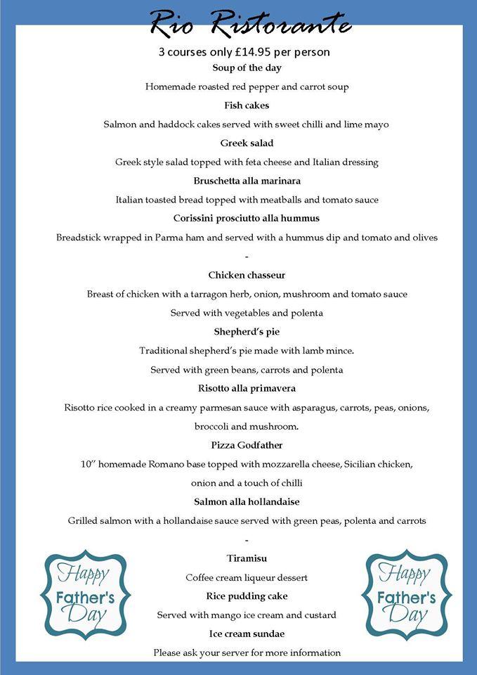 Menu at Rio Ristorante restaurant, Dunoon