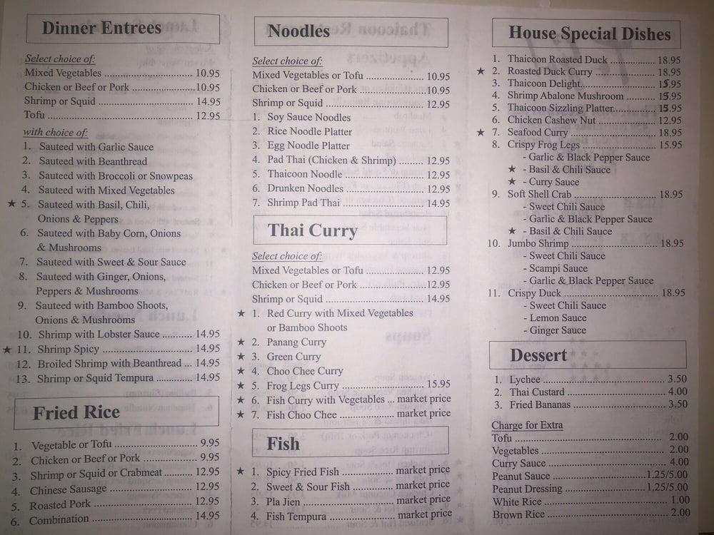 Menu at Thaicoon Restaurant, North Palm Beach