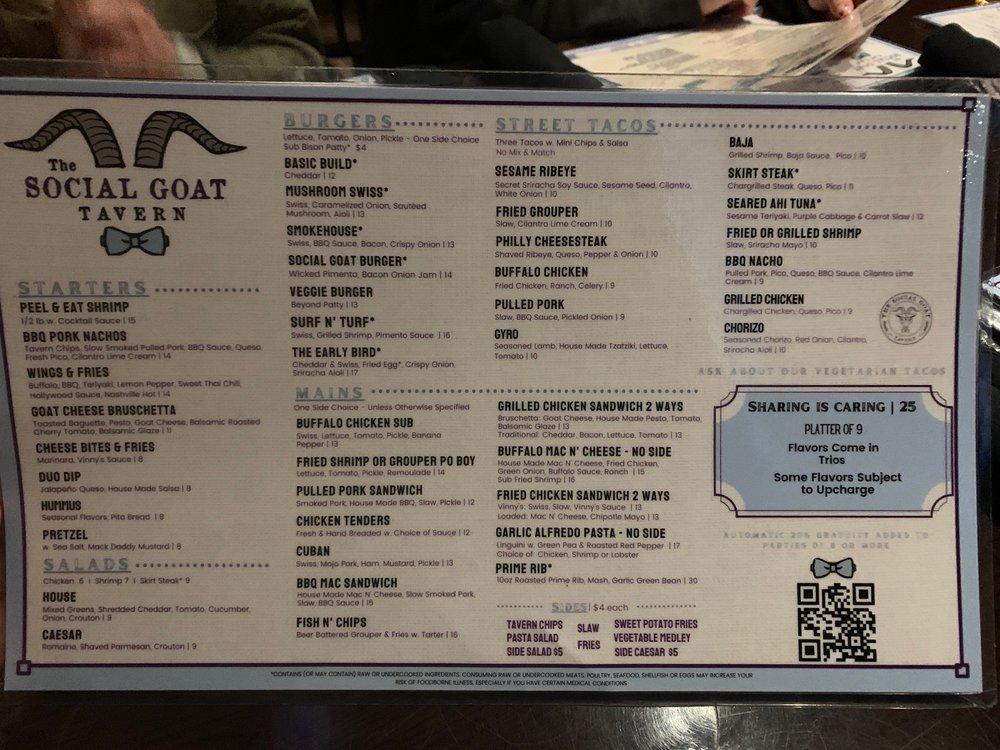 Carta del pub y bar The Social Goat Tavern, Covington