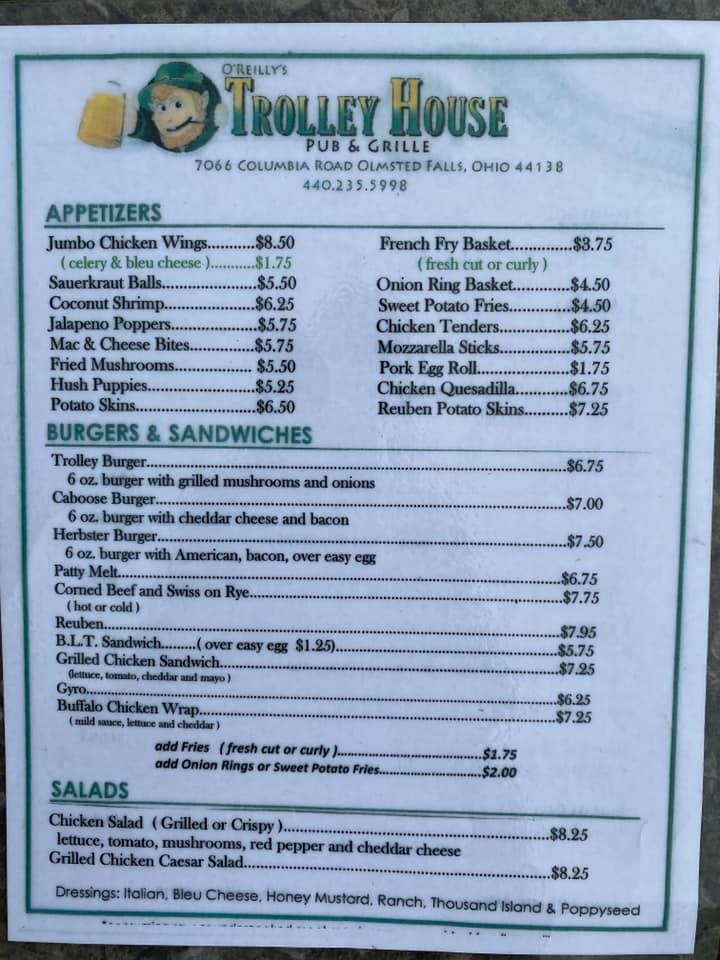 Menu at Trolley House pub & bar, Olmsted Falls