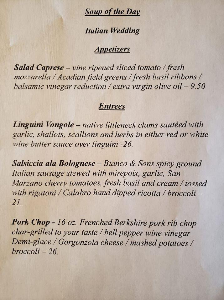 Menu at Villa Roma restaurant, Harwich, 278 MA-28