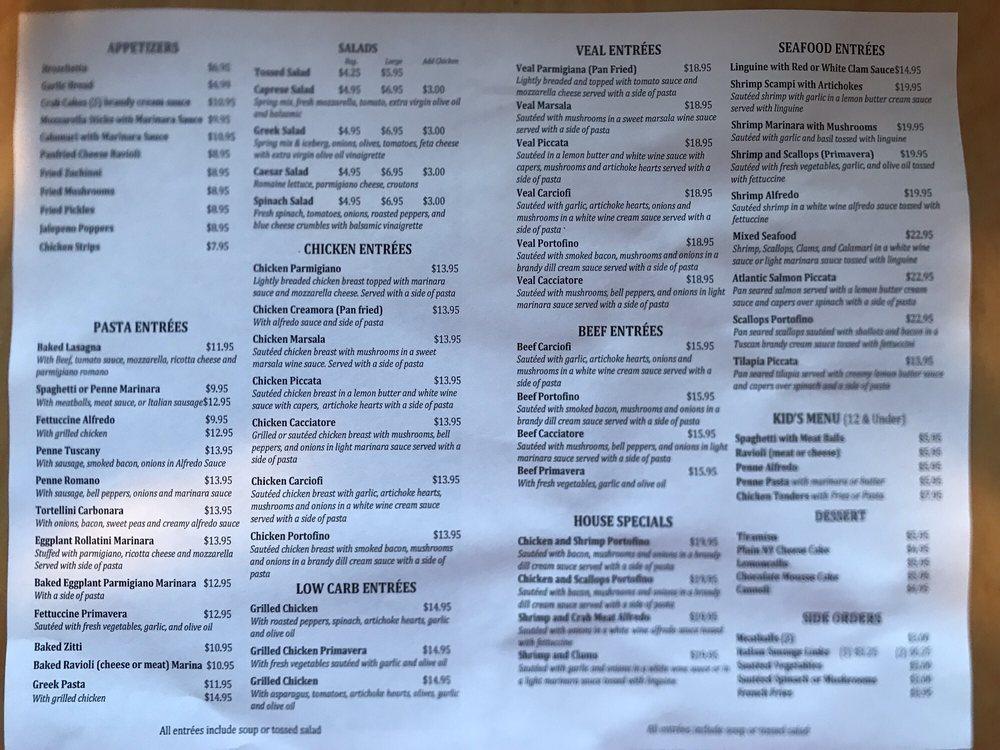 Menu at Vivere Italian Restaurant, Oak Creek