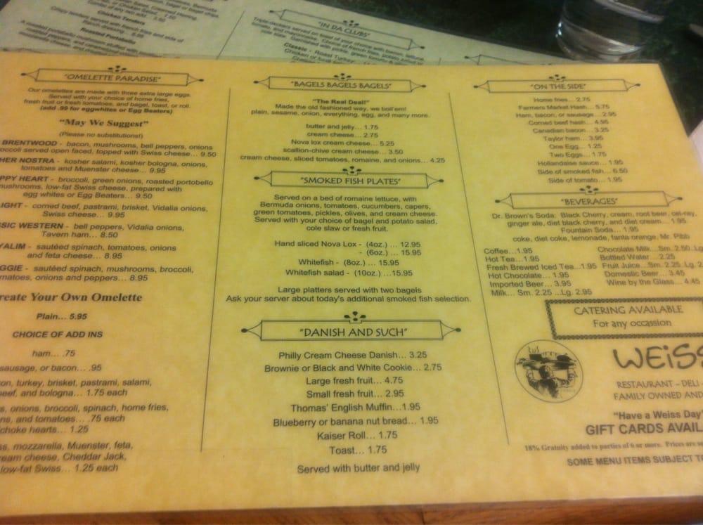 Menu at Weiss Deli restaurant, Henderson
