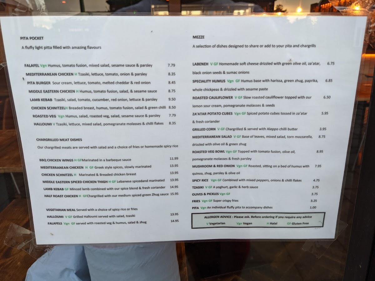Menu at ZHUG restaurant, Nottingham
