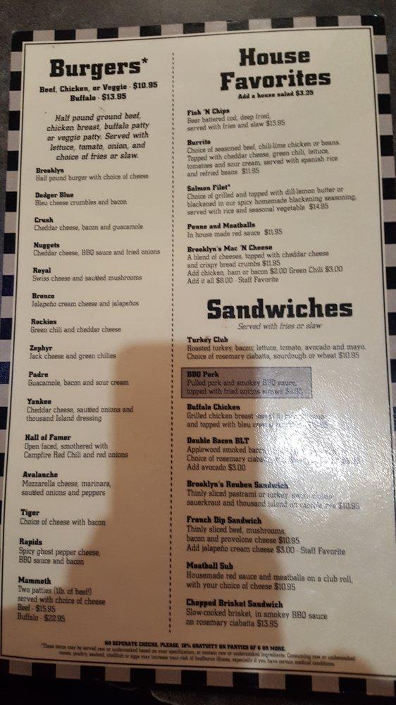 Menu at Brooklyn's At Ball Arena pub & bar, Denver, 901 Auraria Pkwy