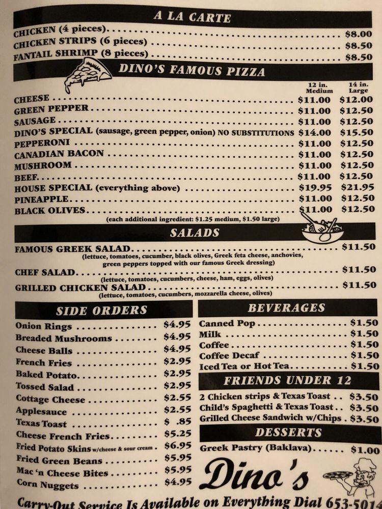 Carta de Dino's Pizza & Steakhouse, Washington