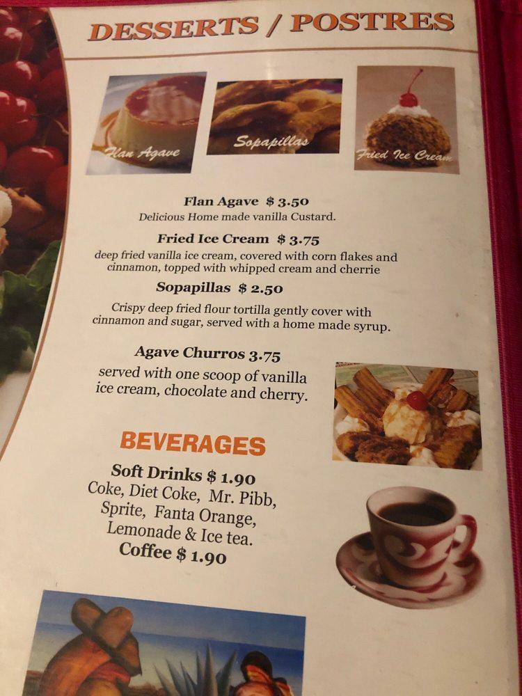 Menu at El Agave restaurant, Montevallo