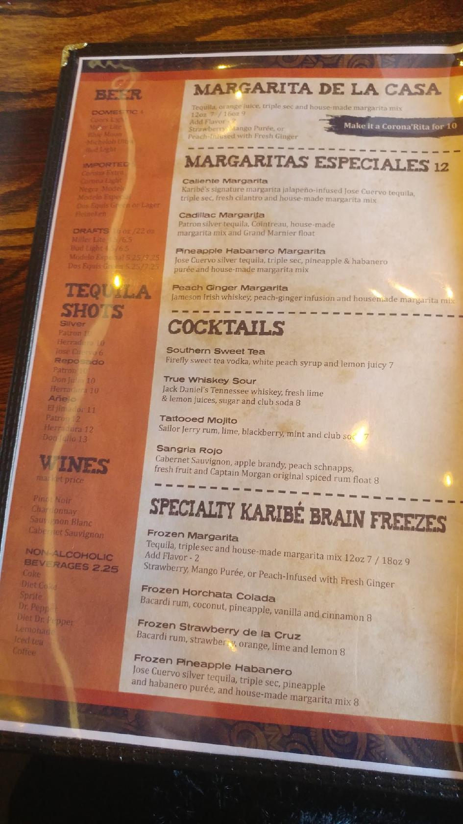 Menu at Karibe Mexican Grill restaurant, Madison