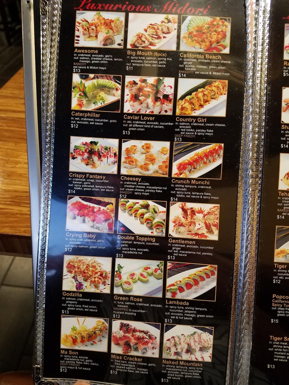 Menu at Midori Sushi restaurant, Tehachapi