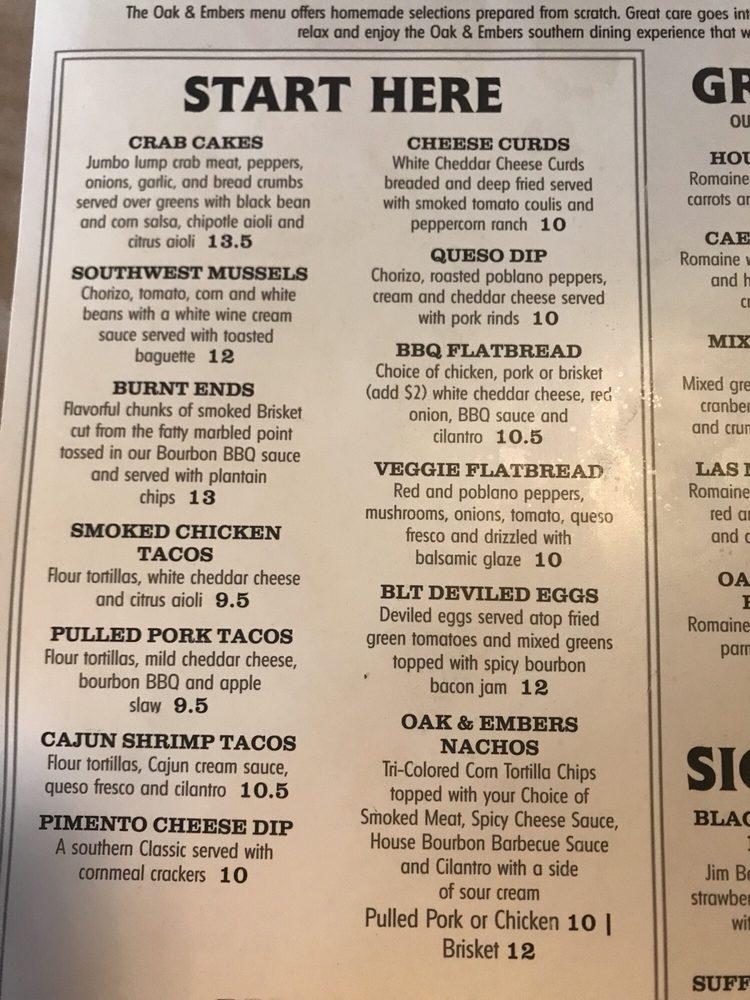 Menu at Oak and Embers Tavern Hudson pub & bar, Hudson