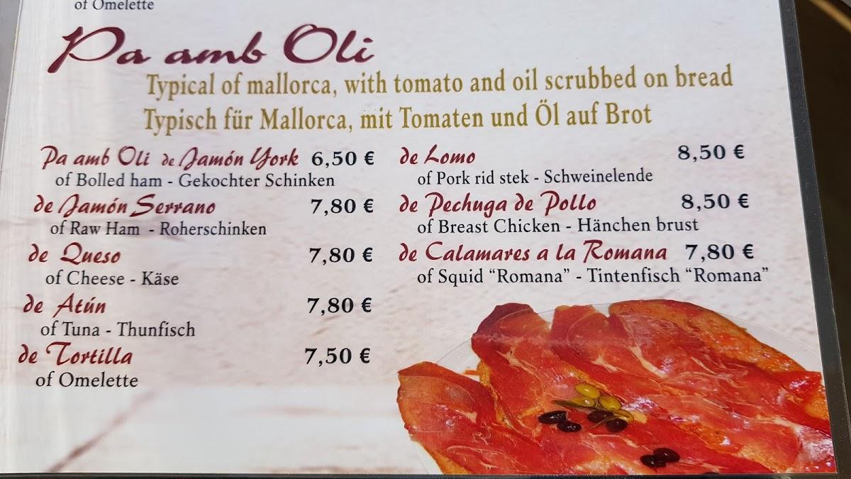 Menu at Petit Bar, Cala Romantica