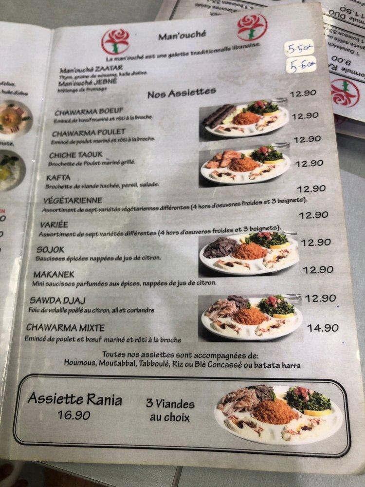 Menu at Rania restaurant, Paris, 26 Rue Godot de Mauroy