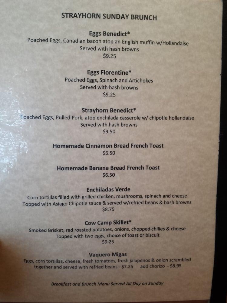 Menu at Strayhorn Grill steakhouse, Fruita, 456 Kokopelli Dr