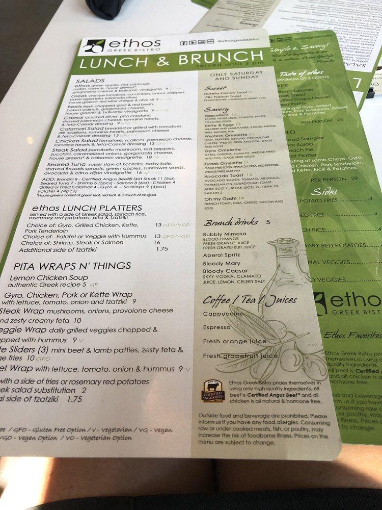 Menu at ethos Greek Bistro pub & bar, Coconut Creek