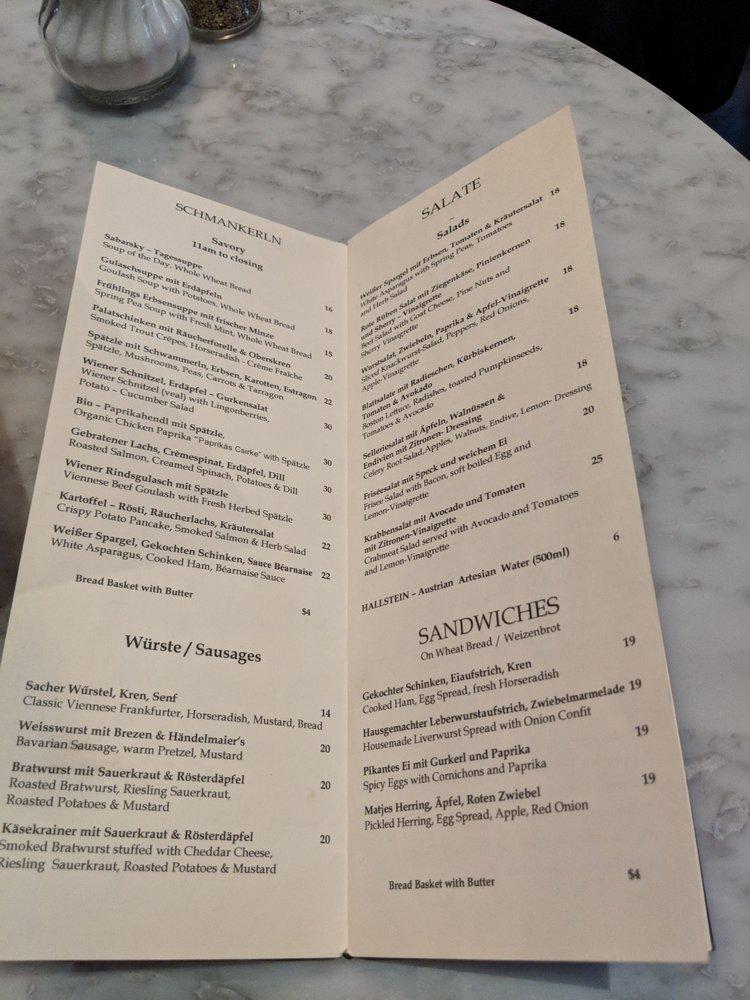 Menu at Café Sabarsky, New York City