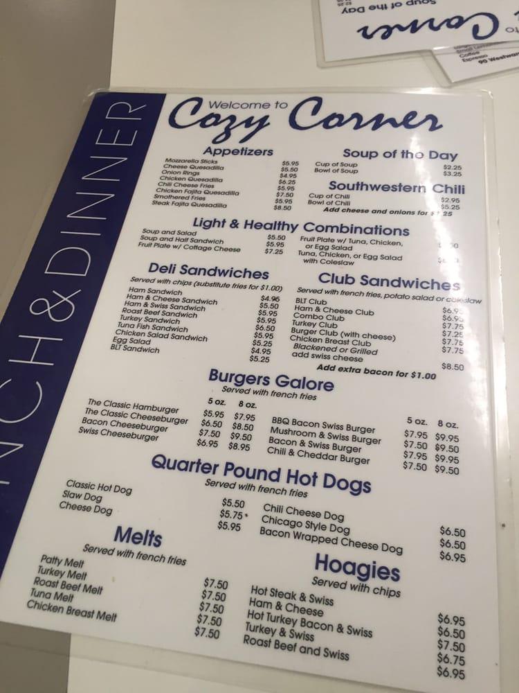 Menu at Cozy Corner restaurant, Miami Springs, 90 Westward Dr