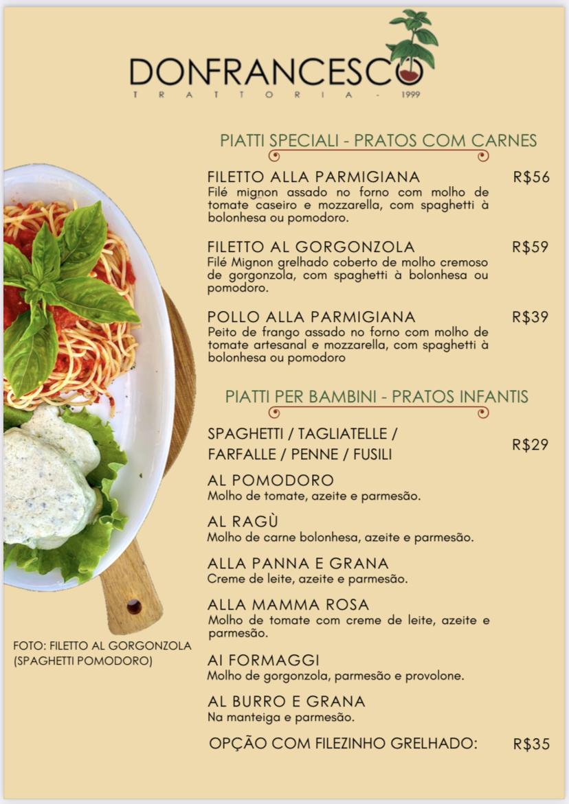 Menu em Don Francesco Trattoria restaurante, Olinda