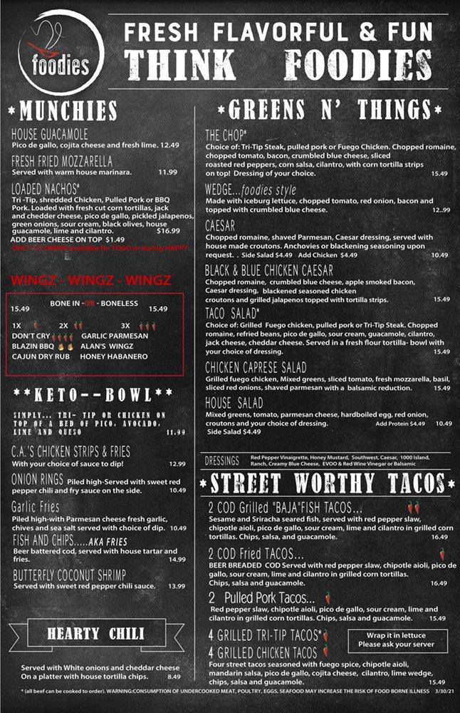 Menu at Foodies Too restaurant, Richland