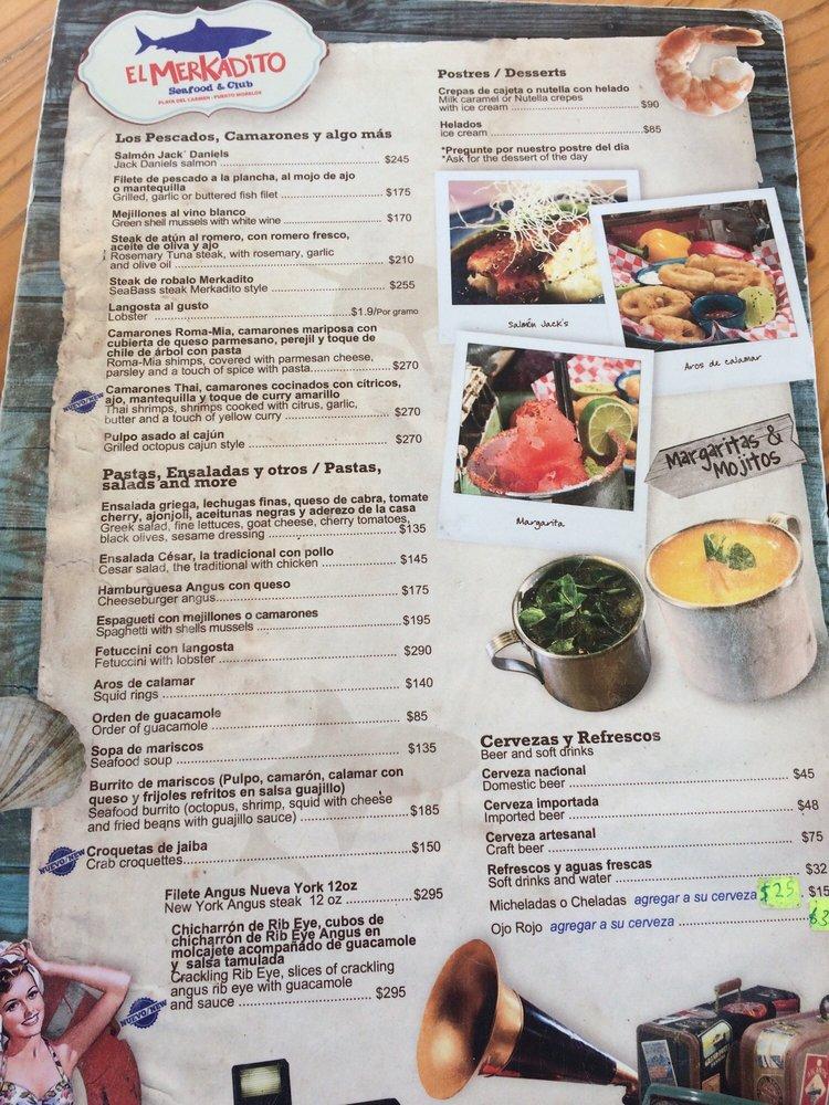 Menu at El Merkadito restaurant, Puerto Morelos