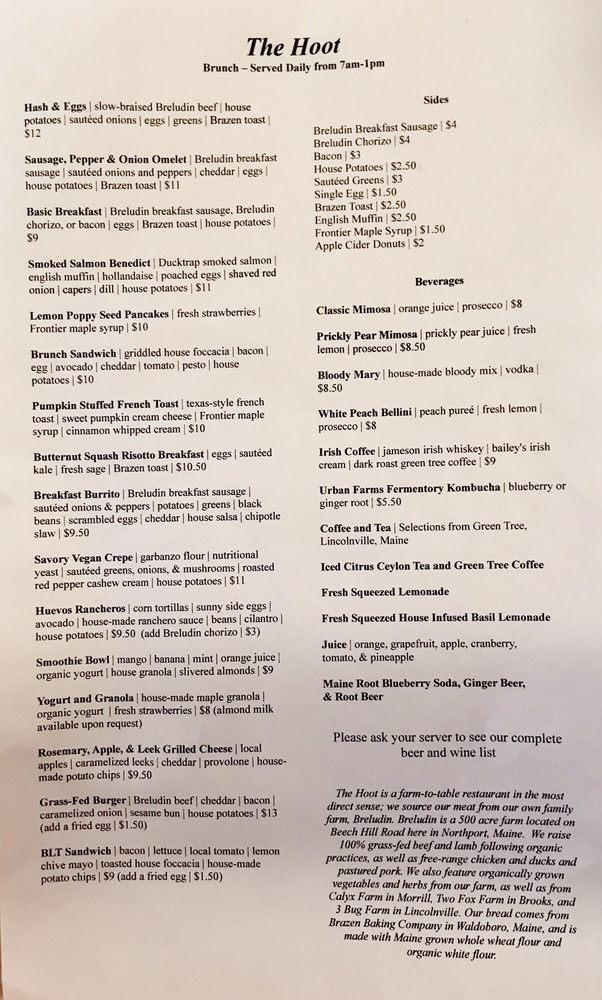 Menu at The Hoot pub & bar, Northport