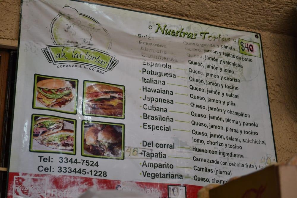 Menu at Ak las Tortas restaurant, Zapopan