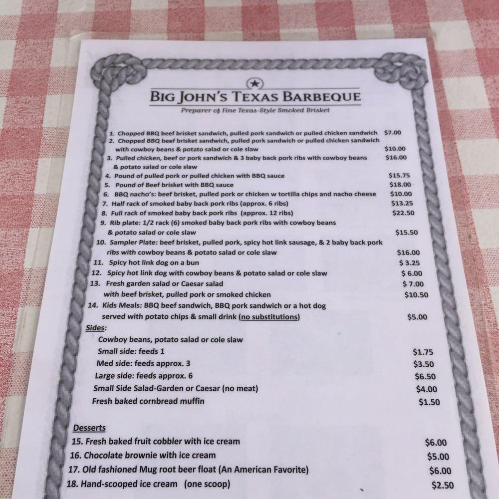 Menu at Big John's Texas BBQ, Page