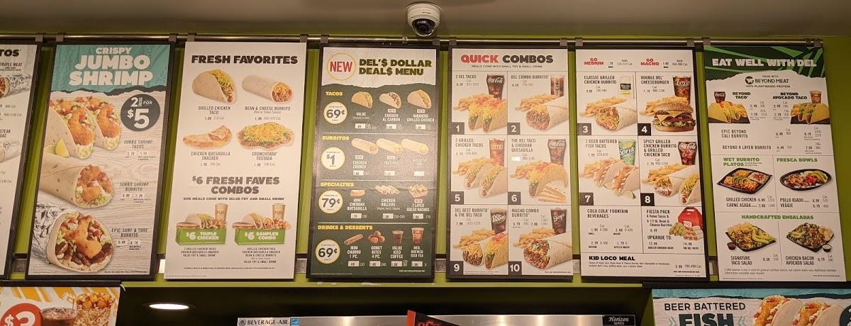 Menu at Del Taco restaurant, Stillwater