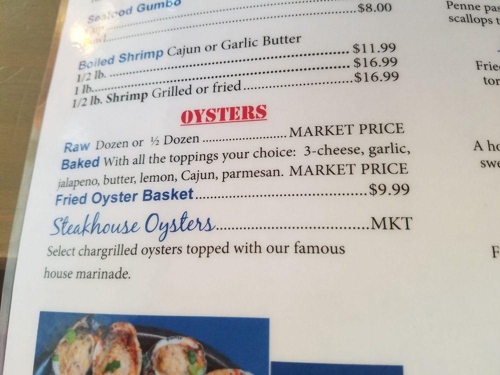 Menu at Gary's Oyster Shack restaurant, Panama City
