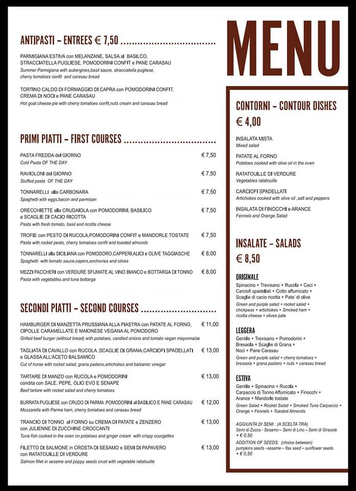 Menu da Les Copains d'abord ristorante, Brescia