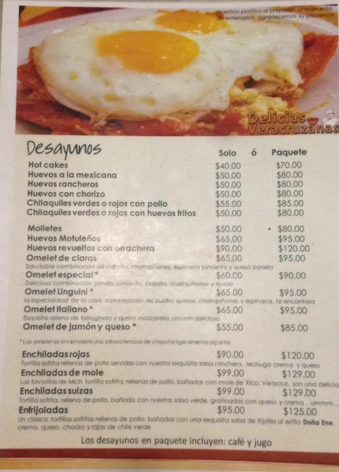 Menu at Linguini restaurant, Cancún