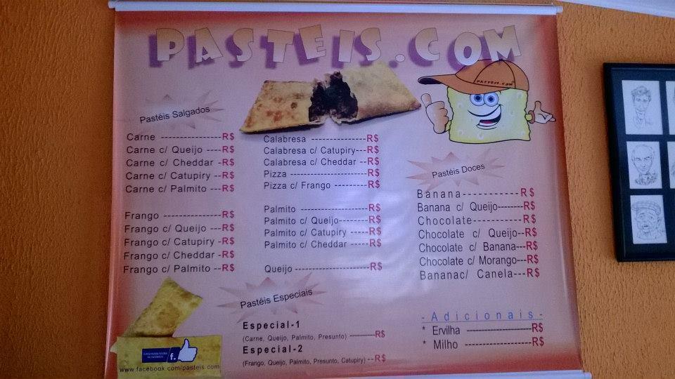 Menu at Pastéis.com cafeteria, Curitiba
