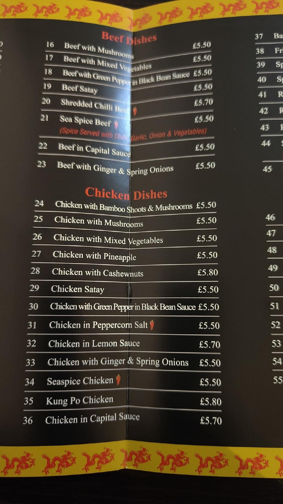 Menu at Red Dragon Takeaway fast food, Weston-super-Mare