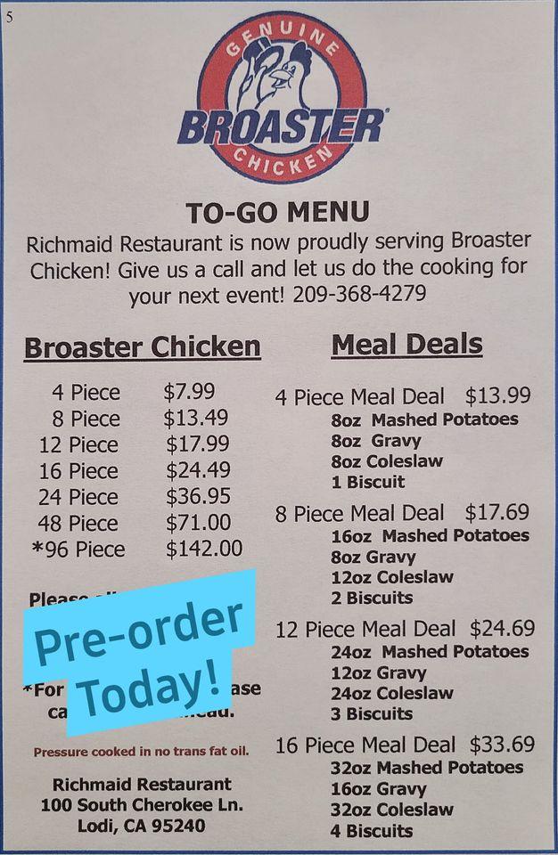 Menu at Richmaid Restaurant, Lodi
