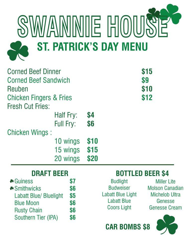 Menu at Swannie House pub & bar, Buffalo